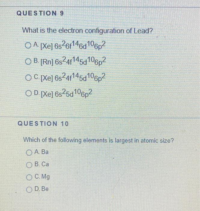 Solved QUESTION 9 What is the electron configuration of | Chegg.com