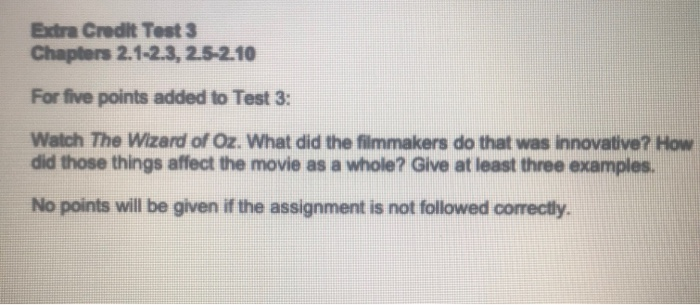 Extra Credit Test 3 Chapters 2.1-2.3, 2.5-2.10 For | Chegg.com