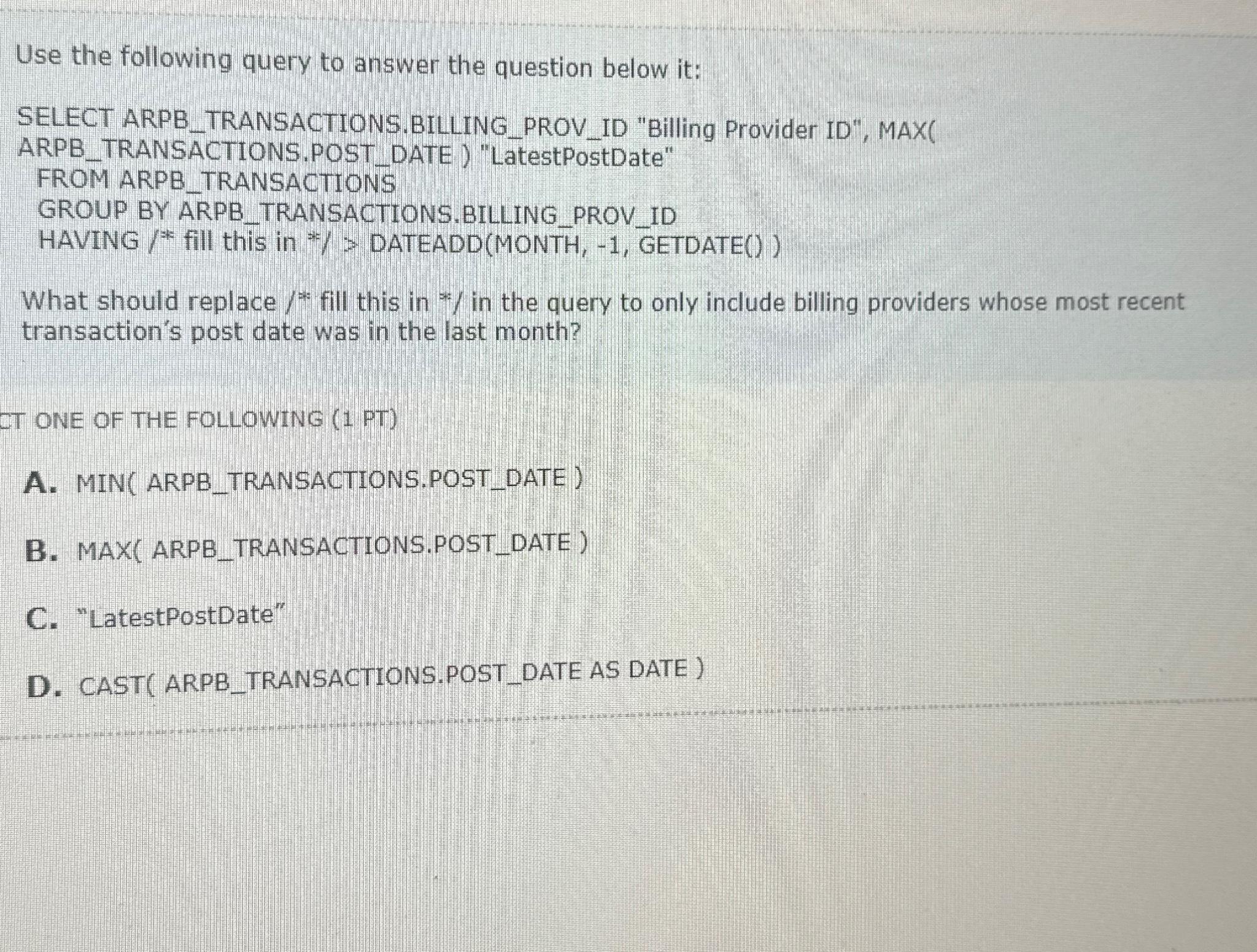 Solved Use the following query to answer the question below | Chegg.com