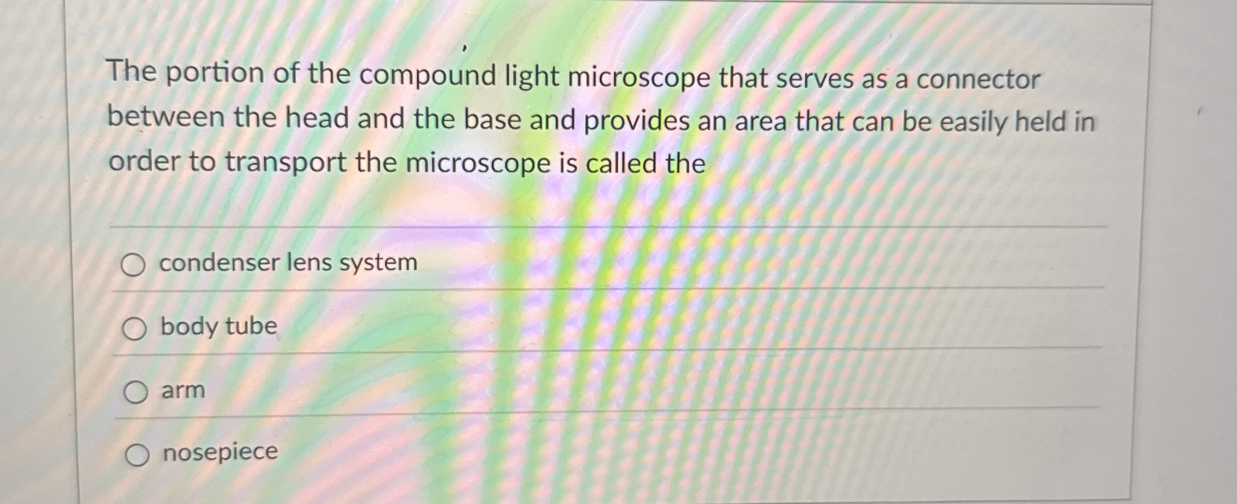 Solved The portion of the compound light microscope that | Chegg.com