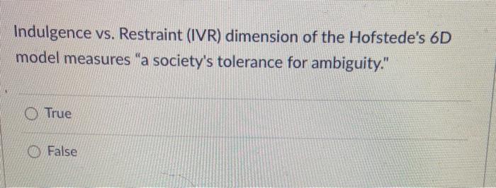 Solved Indulgence vs. Restraint (IVR) dimension of the | Chegg.com