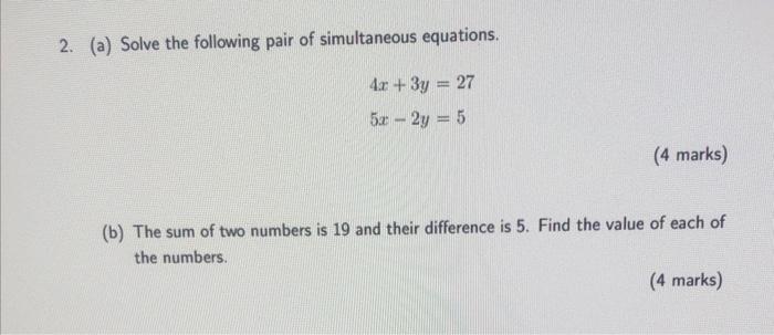 Solved 2. (a) Solve the following pair of simultaneous | Chegg.com