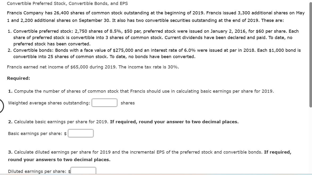 Solved convertible Preferred Stock, Convertible Bonds, and | Chegg.com