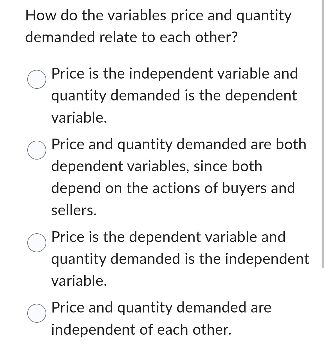 Solved How do the variables price and quantity demanded | Chegg.com