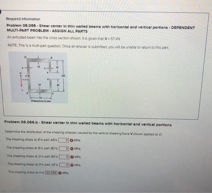 Solved Required information Problem 06.006. Shear center In | Chegg.com