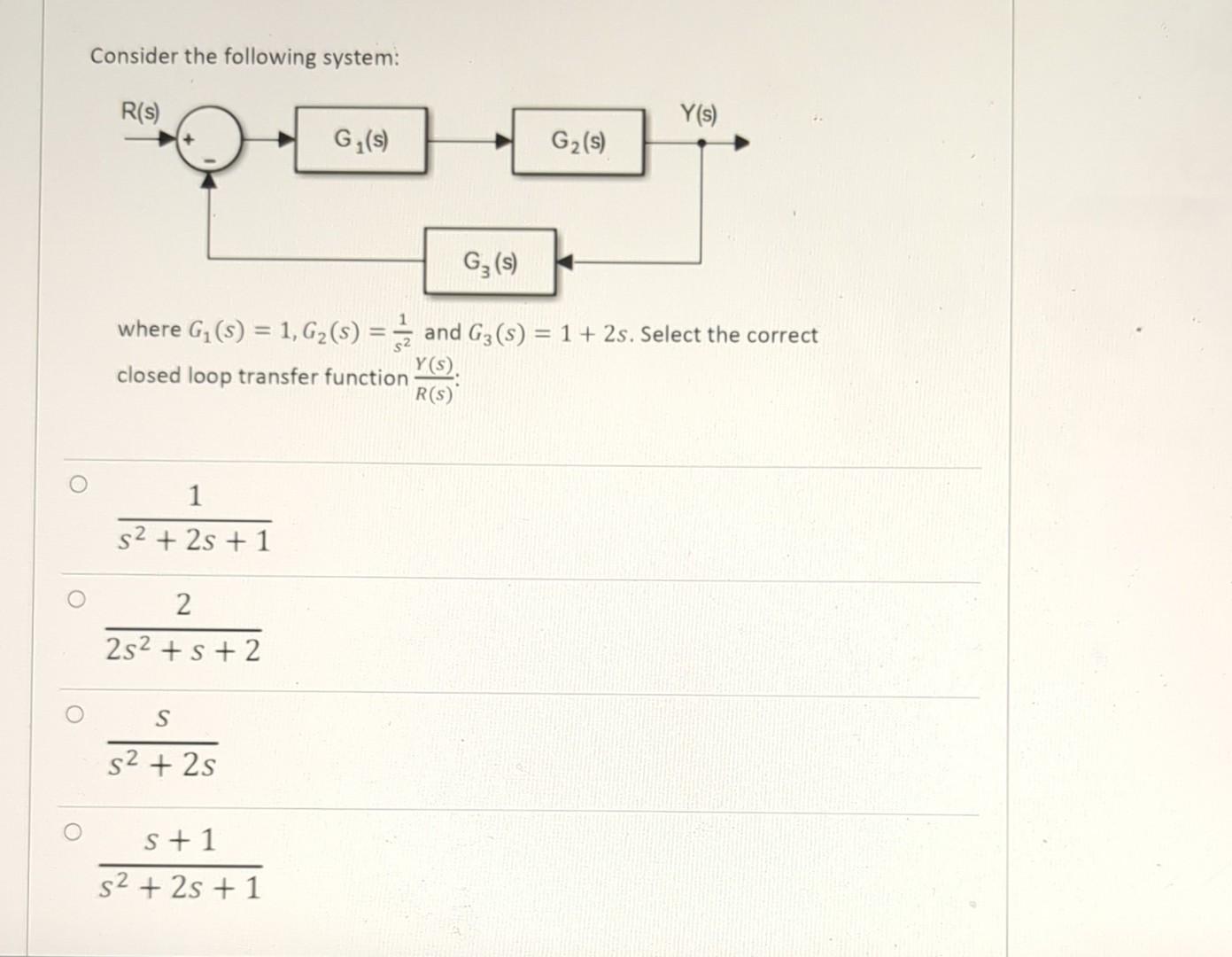 Solved Select the correct transfer function Y(s)/R(s) of the | Chegg.com