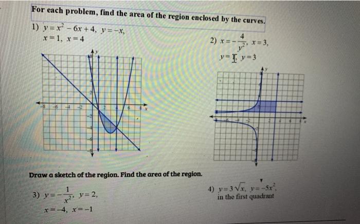 Solved For each problem, find the area of the region | Chegg.com