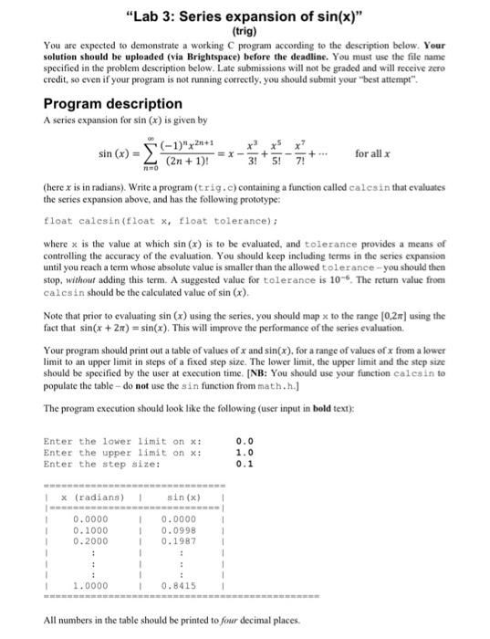 Solved EX + TWO "Lab 3: Series expansion of sin(x)" (trig) | Chegg.com