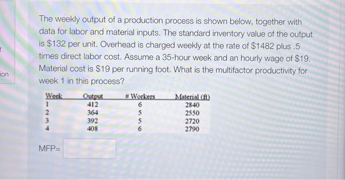 Solved The weekly output of a production process is shown | Chegg.com