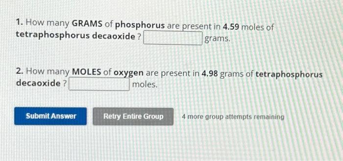 Solved 1. How many GRAMS of phosphorus are present in 4.59 | Chegg.com