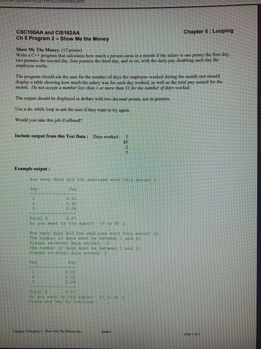 Solved ney.pa CSC100AA and CIS162AA Ch 5 Program 2 - Show Me | Chegg.com