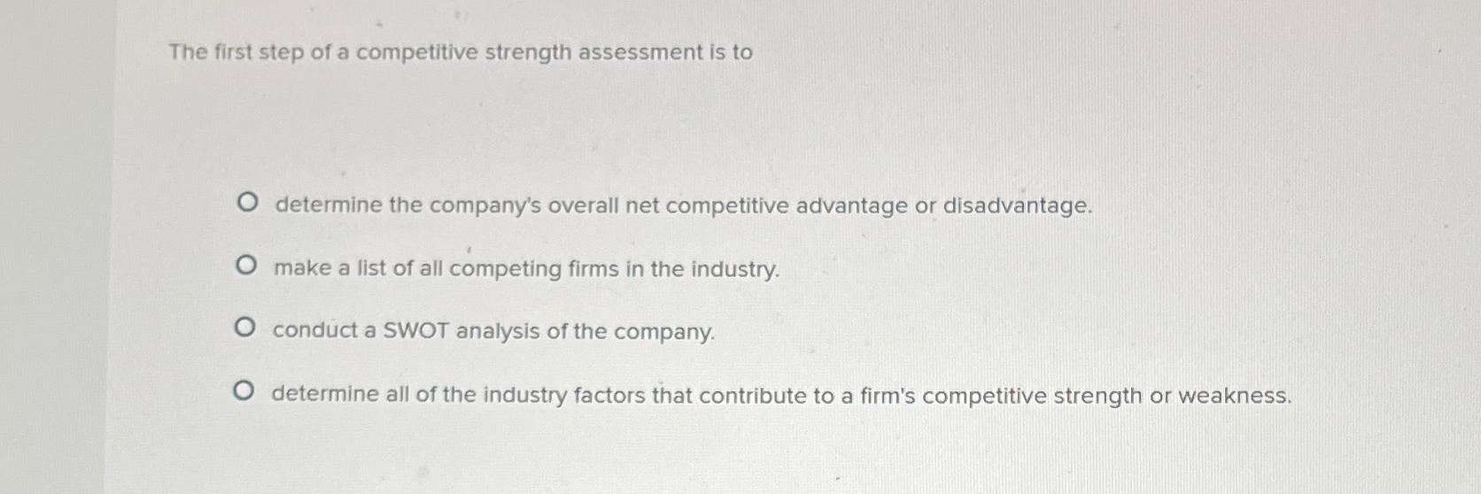 Solved The first step of a competitive strength assessment | Chegg.com