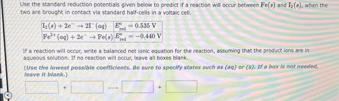 Solved Use the standard reduction potentials given below to | Chegg.com