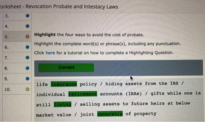 Solved orksheet - Revocation Probate and Intestacy Laws | Chegg.com