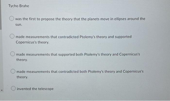 Solved Tycho Brahe was the first to propose the theory that | Chegg.com