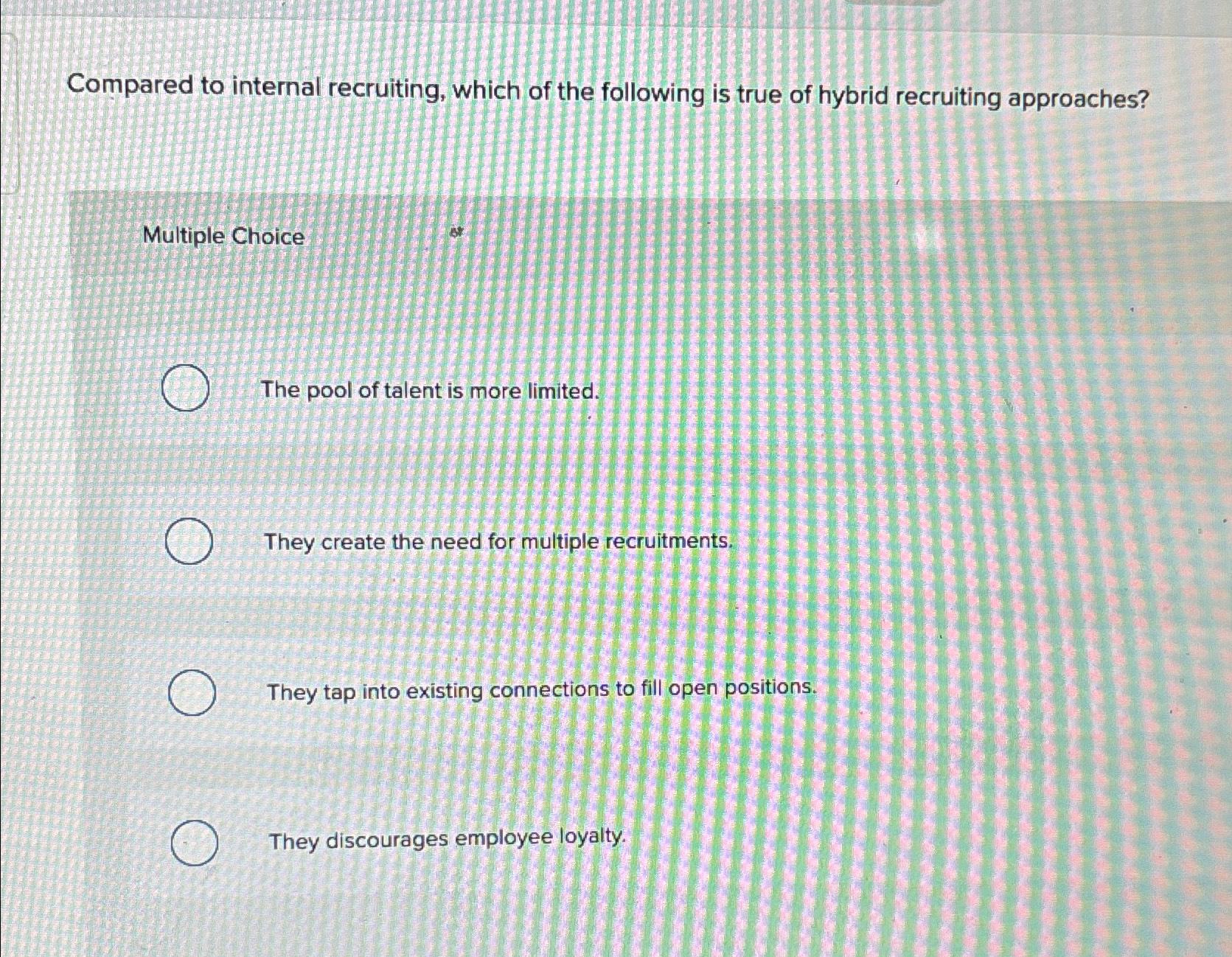 Solved Compared to internal recruiting, which of the | Chegg.com