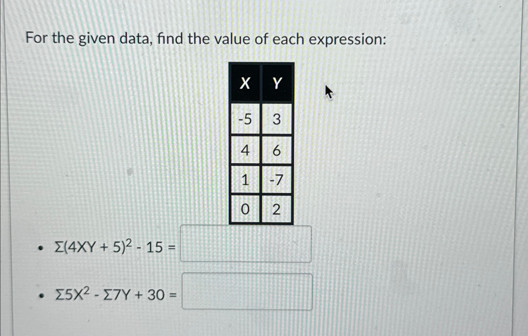 Solved For the given data, find the value of each | Chegg.com