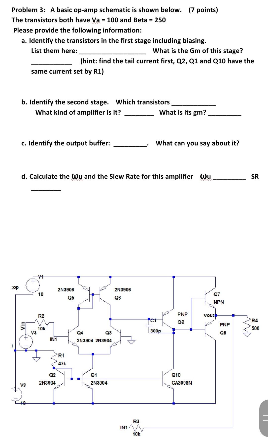 Problem 3: A basic op-amp schematic is shown below. | Chegg.com