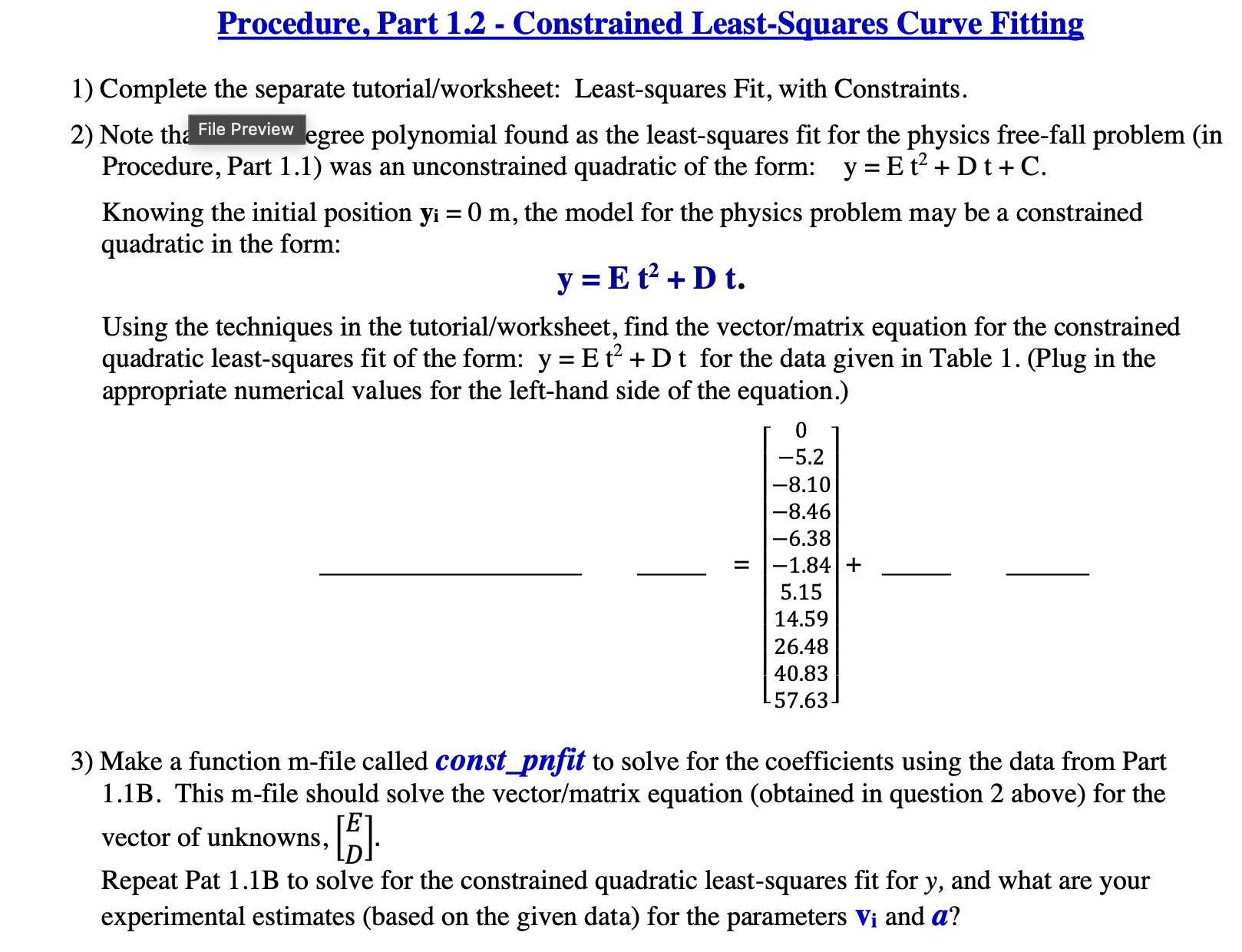 Solved Procedure, Part 1.2 - ﻿Constrained Least-Squares | Chegg.com