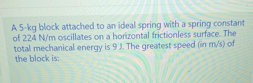 Solved A 5-kg block attached to an ideal spring with a | Chegg.com