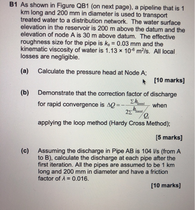 Solved B1 As shown in Figure QB1 (on next page), a pipeline | Chegg.com