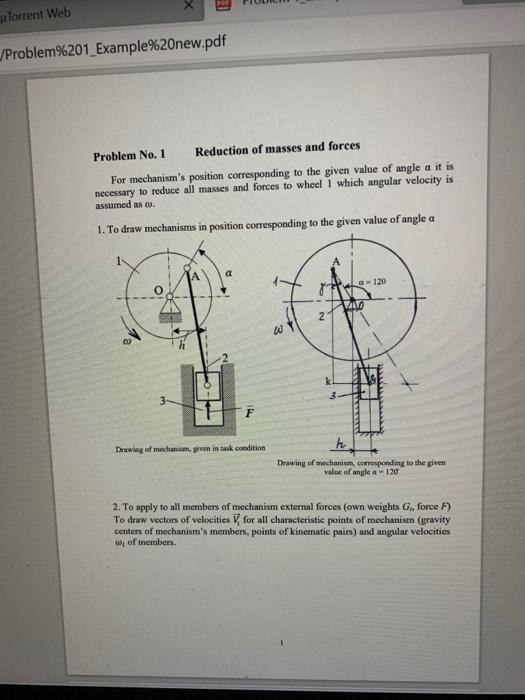 Solved Problem No. 1 Reduction of masses and forces For | Chegg.com
