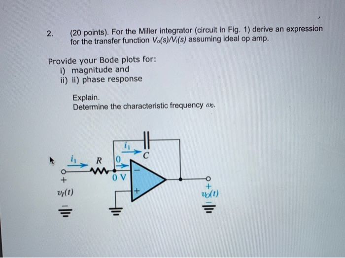 Solved 2. (20 points). For the Miller integrator (circuit in | Chegg.com