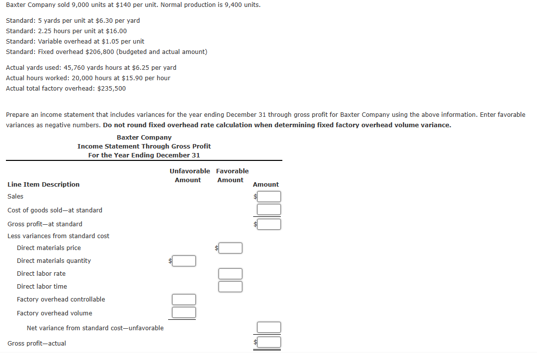 Solved Prepare an income statement that includes variances | Chegg.com
