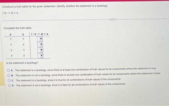Solved Construct a truth table for the given statement. | Chegg.com