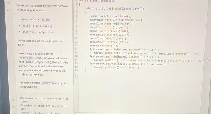 Solved Create a class named Horse that contains the | Chegg.com