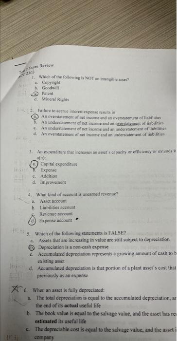 Solved 1. Which of the following is NOT un intangible asset? | Chegg.com