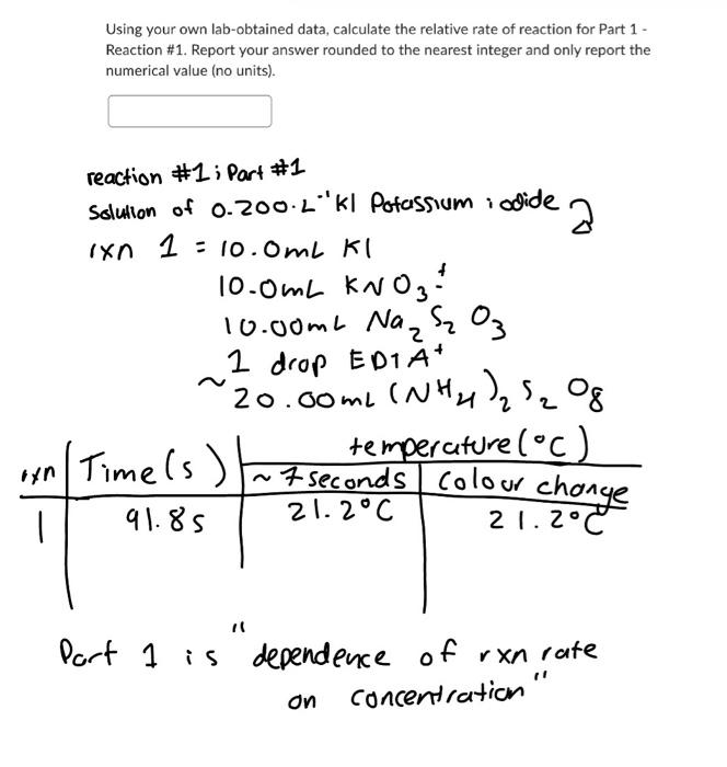 Solved Using your own lab-obtained data, calculate the | Chegg.com