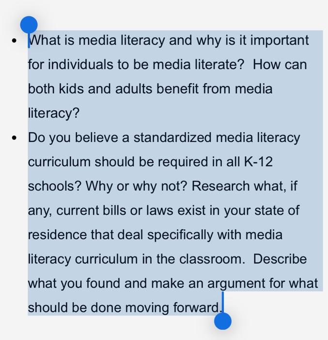 What is media literacy and why is it important for | Chegg.com