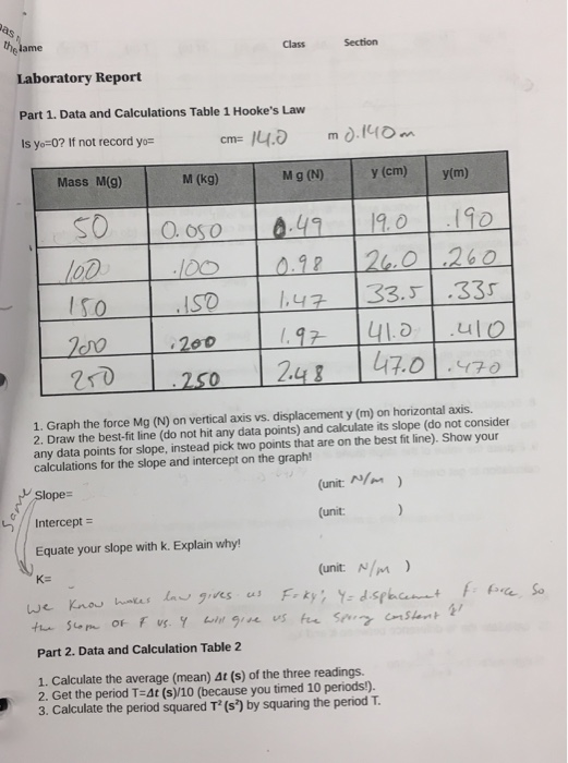Solved pas t Section the Class Jame Laboratory Report Part | Chegg.com