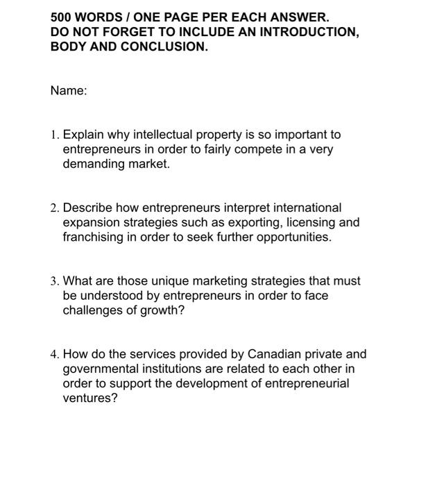 Solved 500 WORDS / ONE PAGE PER EACH ANSWER. DO NOT FORGET | Chegg.com