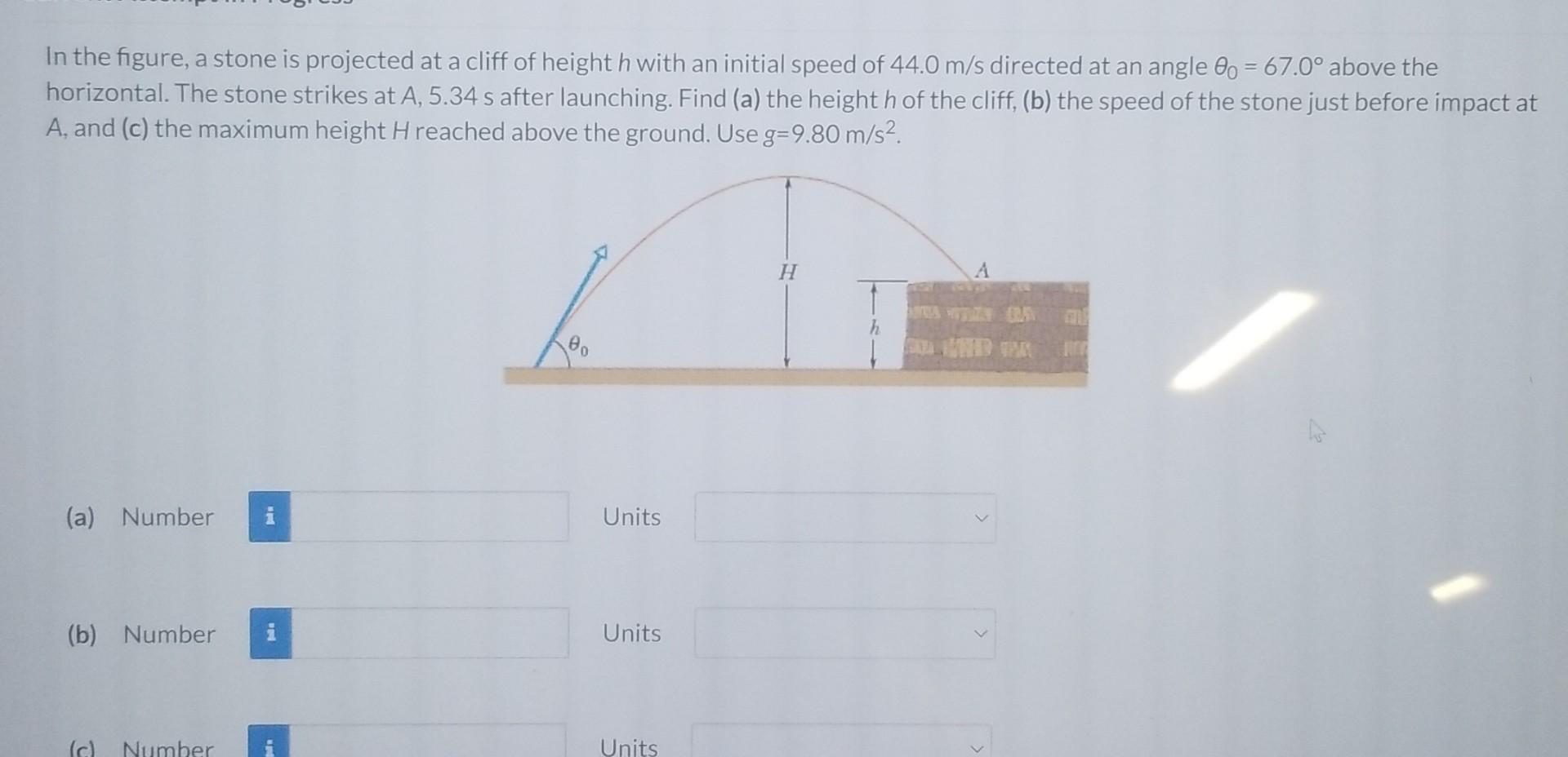 Solved In the figure, a stone is projected at a cliff of | Chegg.com