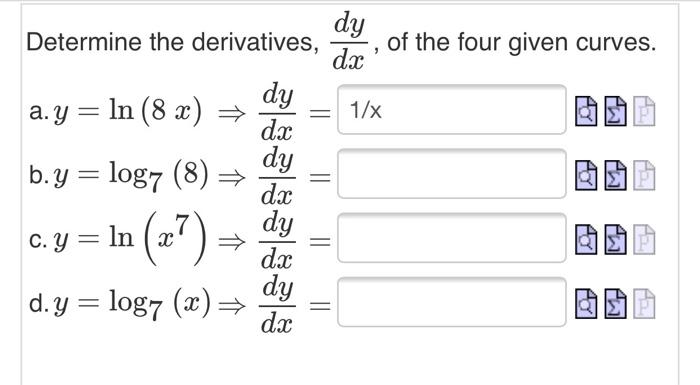 Solved Determine the derivatives, dy dx of the four given | Chegg.com