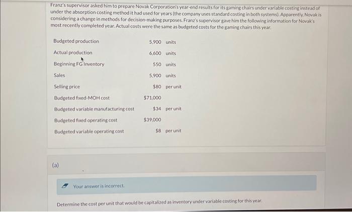 Solved Franz's supervisor asked him to prepare Novak | Chegg.com