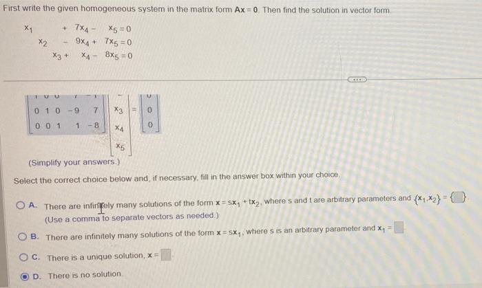 Solved ist write the given homogeneous system in the matrix | Chegg.com