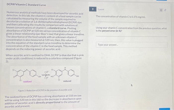 DCPIP/Vitamin C Standard Curve Numerous analytical | Chegg.com