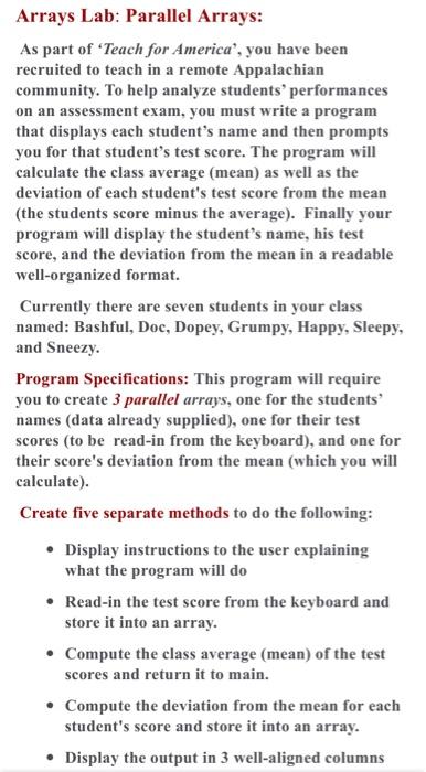 Solved Arrays Lab: Parallel Arrays: As part of 'Teach for | Chegg.com