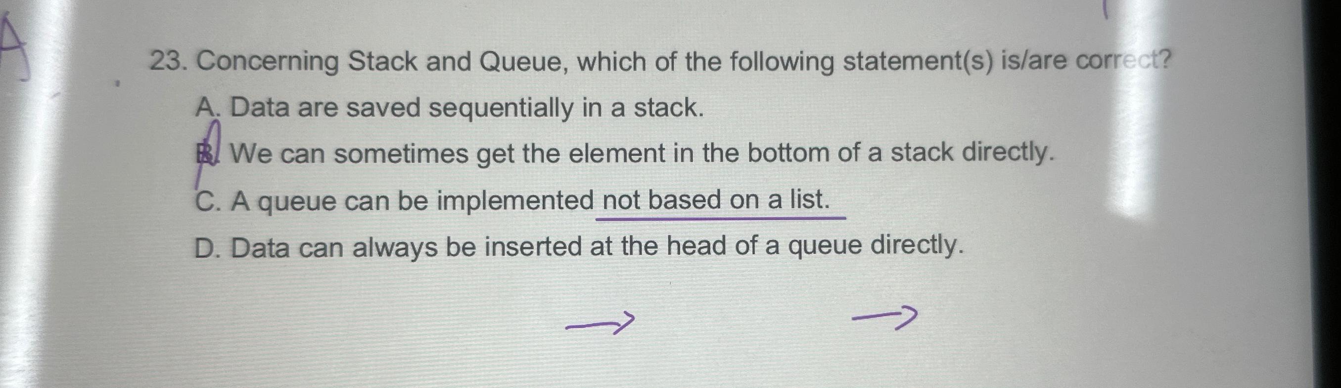 Solved Concerning Stack and Queue, which of the following | Chegg.com