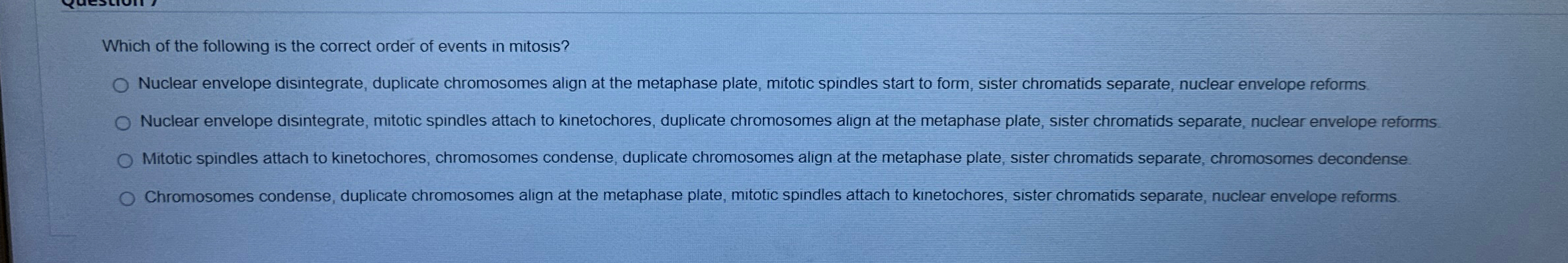 Solved Which of the following is the correct order of events | Chegg.com