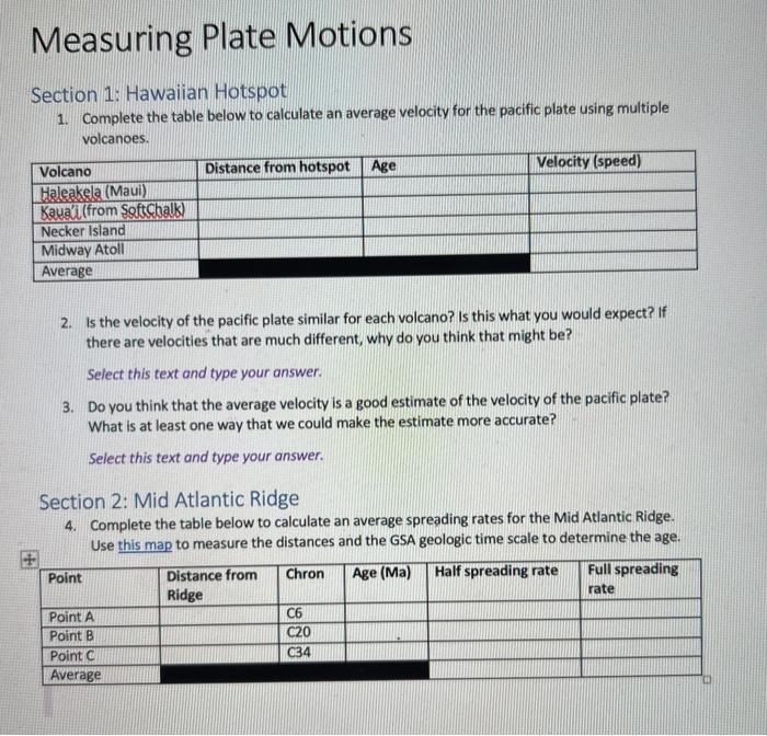Measuring Plate Motions Section 1: Hawaiian Hotspot | Chegg.com