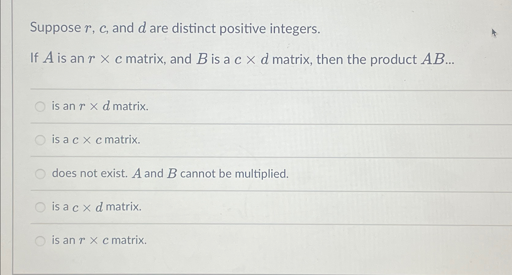 Solved Suppose r,c, ﻿and d ﻿are distinct positive | Chegg.com