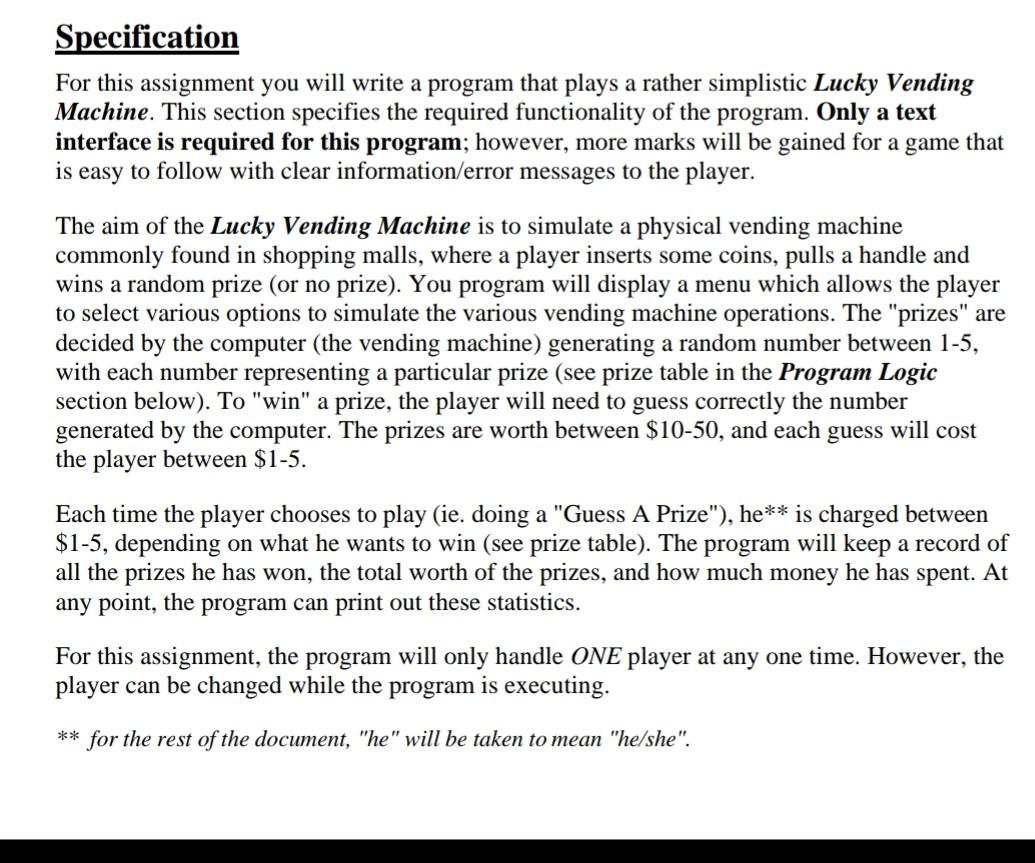 Solved Specification For this assignment you will write a | Chegg.com