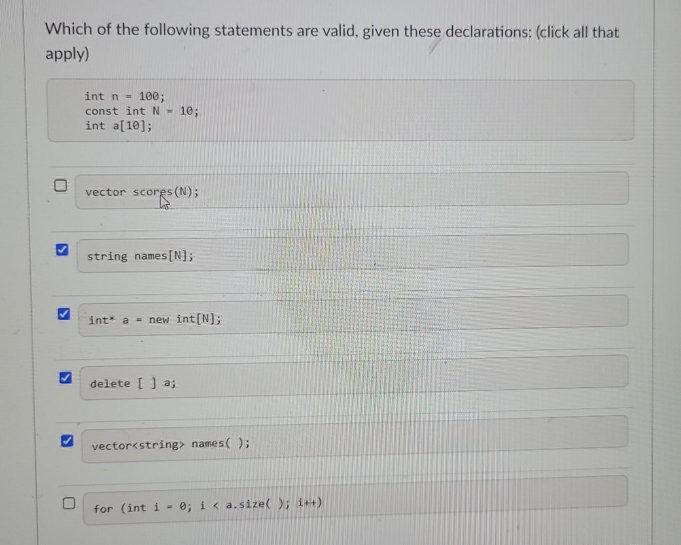 Solved Which of the following statements are valid, given | Chegg.com