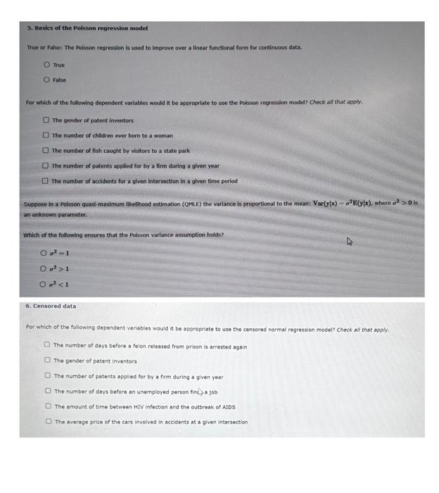 Solved 5. Basics of the Poisson regression model True or | Chegg.com