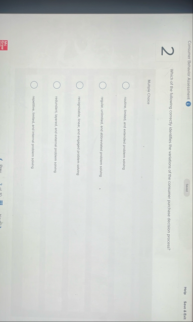 Solved Consumer Behavior AssessmentHelpSave 8 ﻿Exit2Which of | Chegg.com
