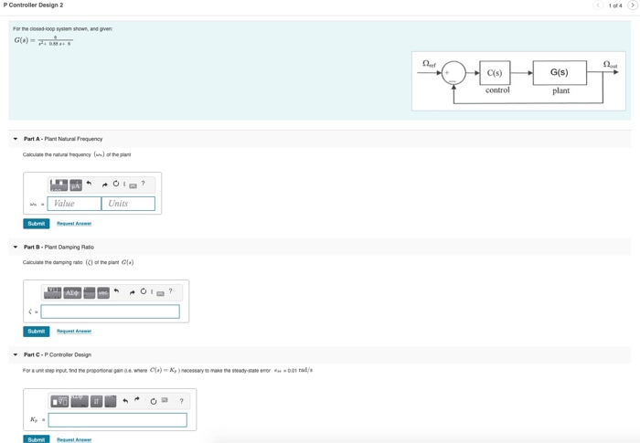 Solved P Controller Design 2 1 of 4 > Foredoop wys shown, | Chegg.com